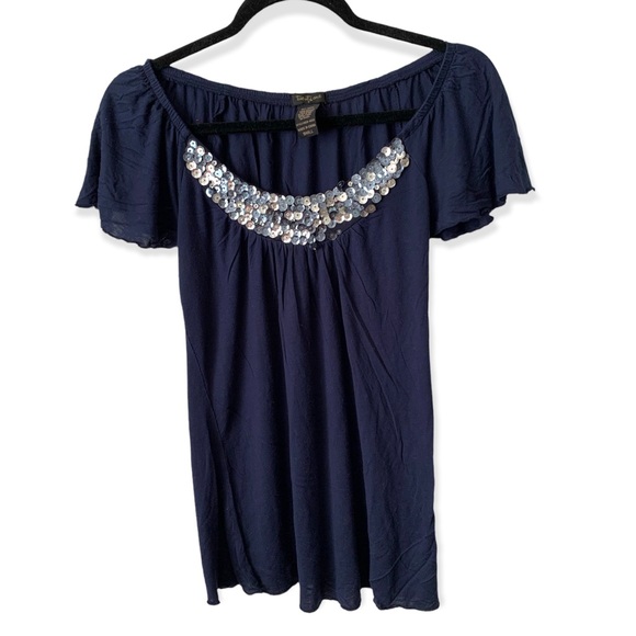 Forever 21 | Tops | 52 Navy Blue Silver Sequined Scoop Neck Flowy ...